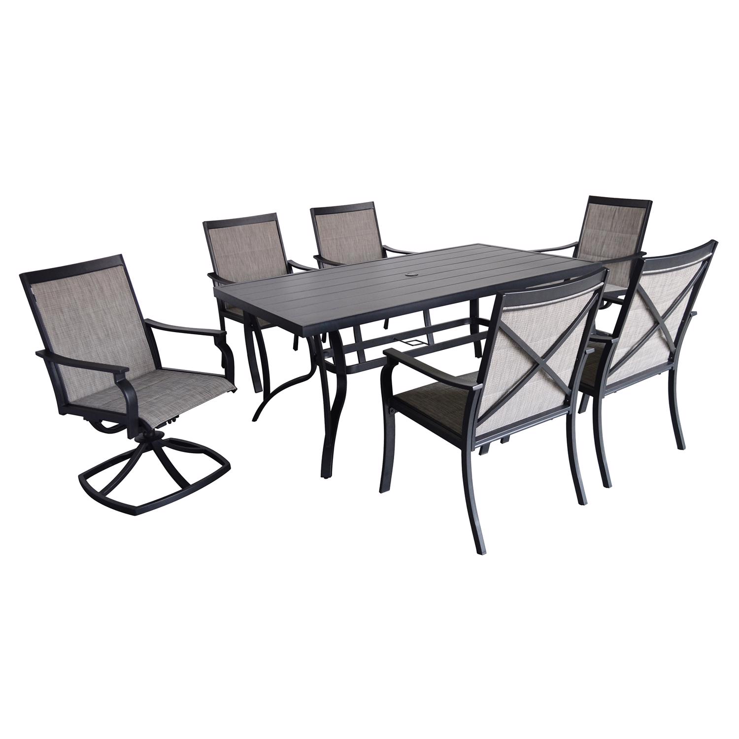 Living Accents Clark 7 pc Black Steel Casual Dining Set Beige | Stine ...