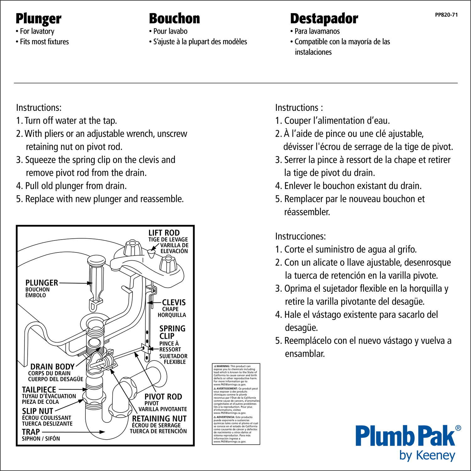 Ace 1-3/16 in. Polished Chrome Plastic Pop-Up Plunger | Stine Home ...