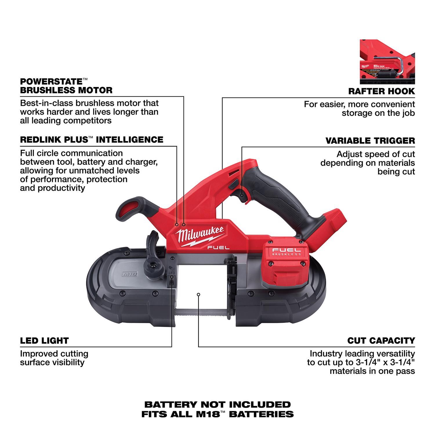 Milwaukee M18 Fuel 18 V Cordless 3 1 4in. Compact Band Saw Tool Only Stine Home Yard The Family You Can Build Around