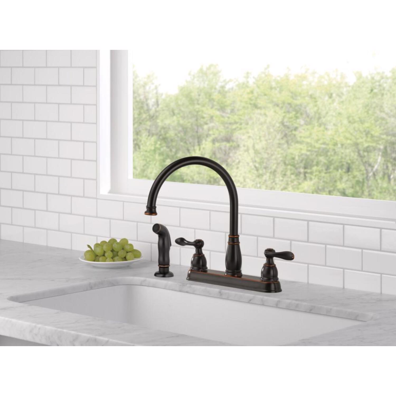 Delta Windemere Two Handle Oil Rubbed Bronze Kitchen Faucet Side ...