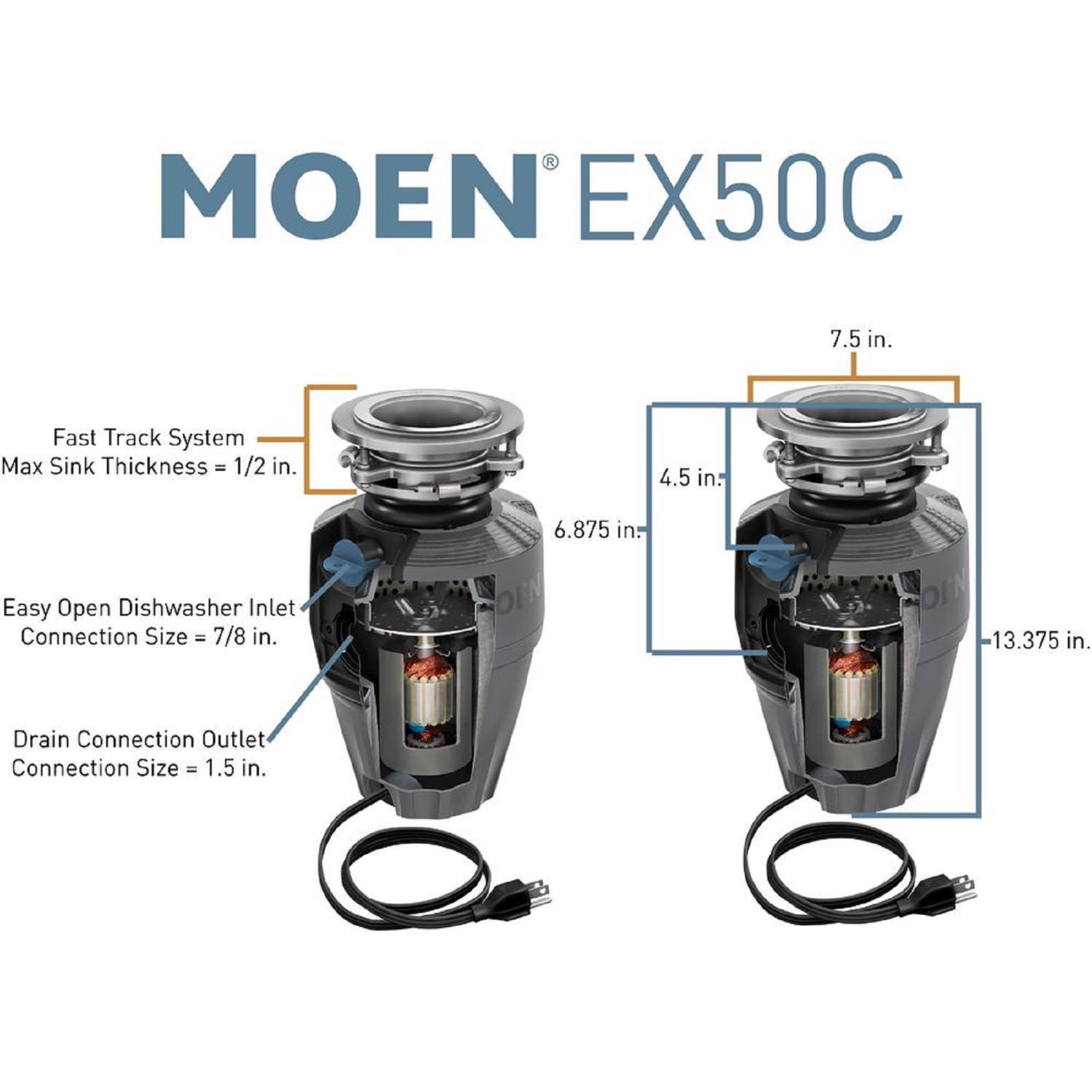Moen The Prep Series 1/2 HP Continuous Feed Garbage Disposal with Power ...