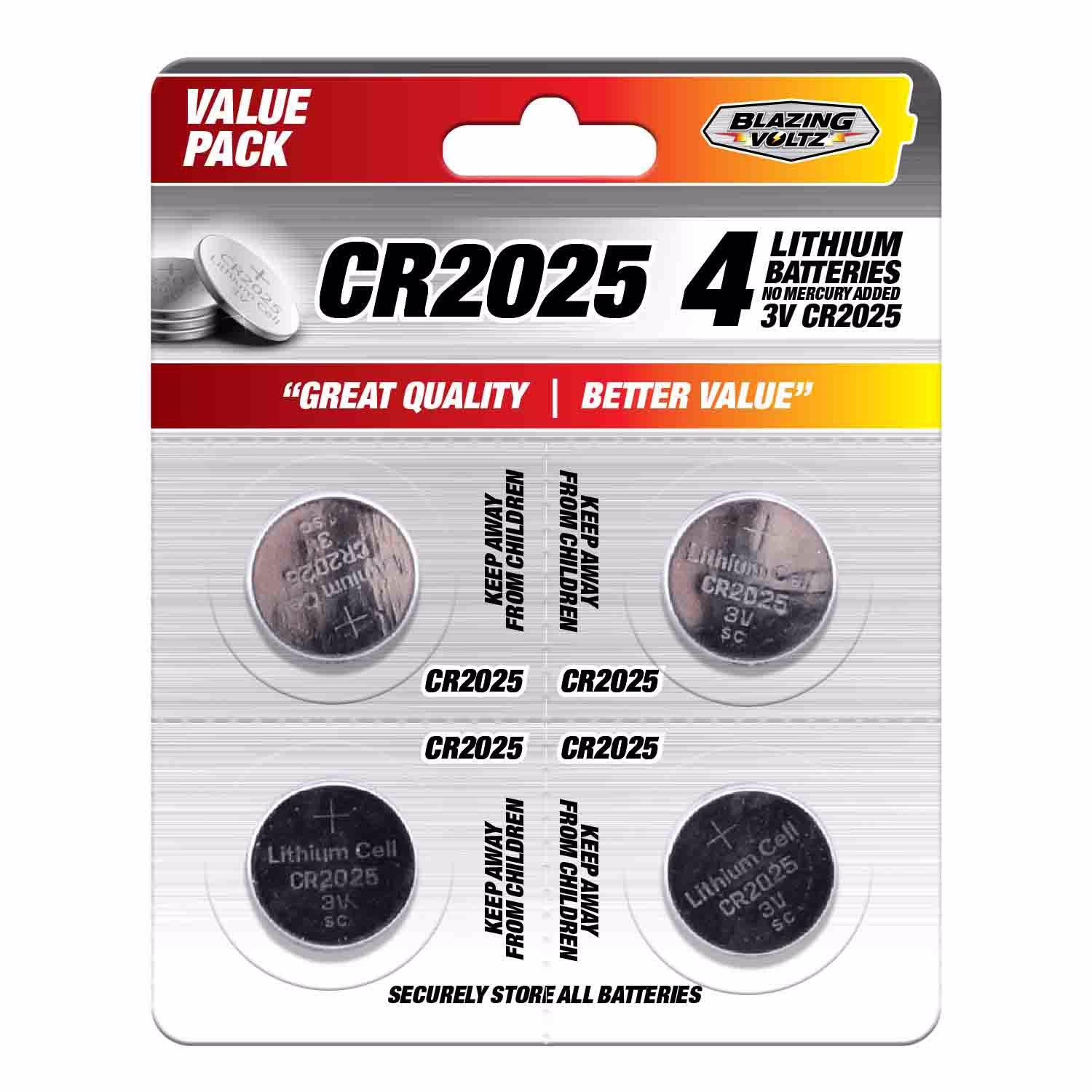 Blazing Voltz Lithium CR2025 3 V Button Cell Battery CR2025 4 pk ...