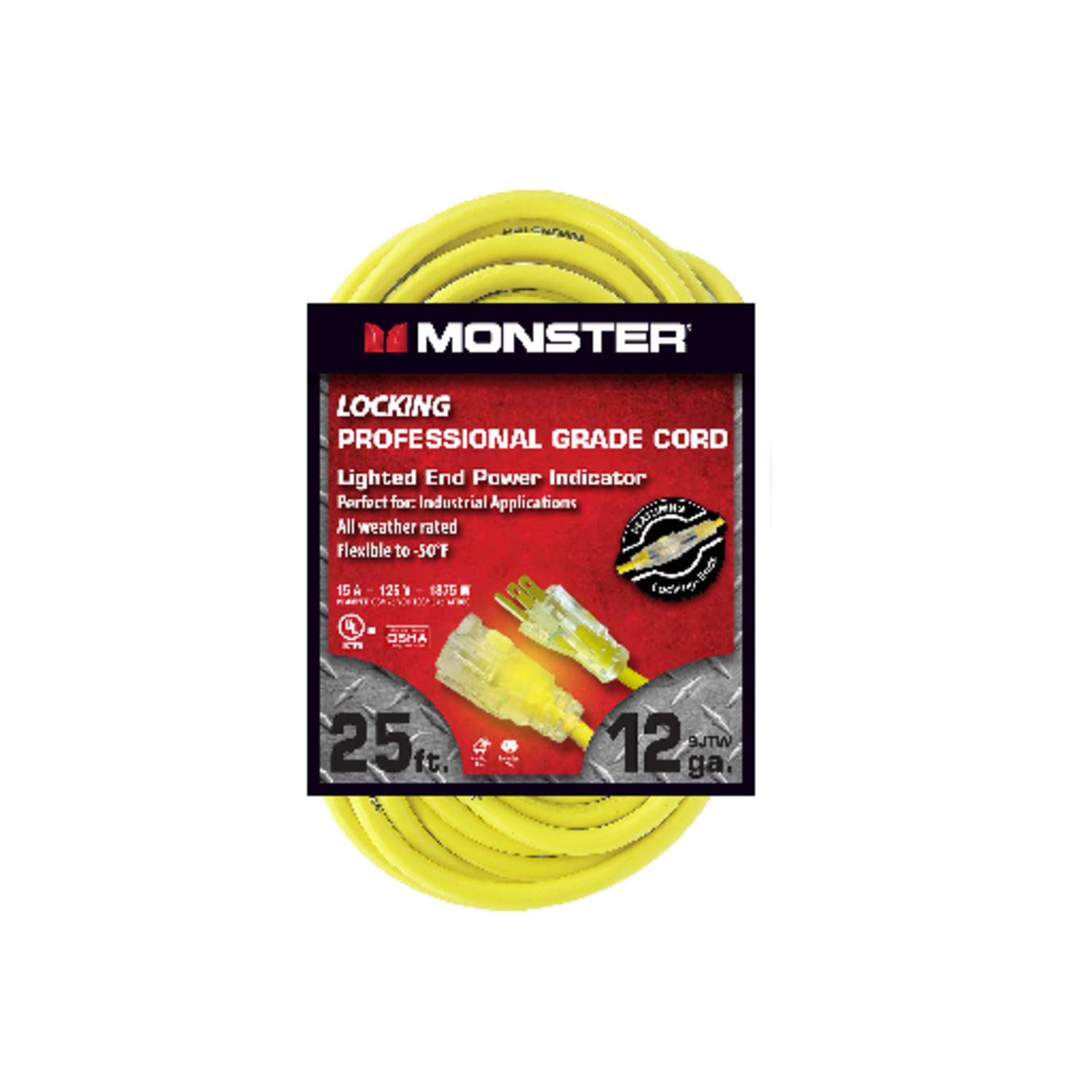 Monster Just Power It Up Outdoor 25 ft. L Yellow Extension Cord 12/3 ...