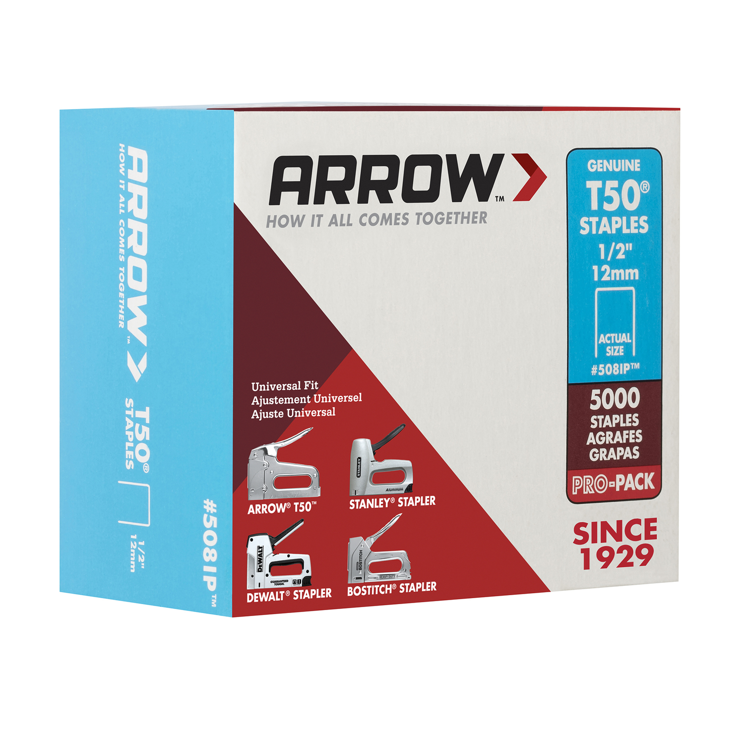 Arrow T50 3/8 in. W X 1/2 in. L 18 Ga. Flat Crown Heavy Duty Staples ...