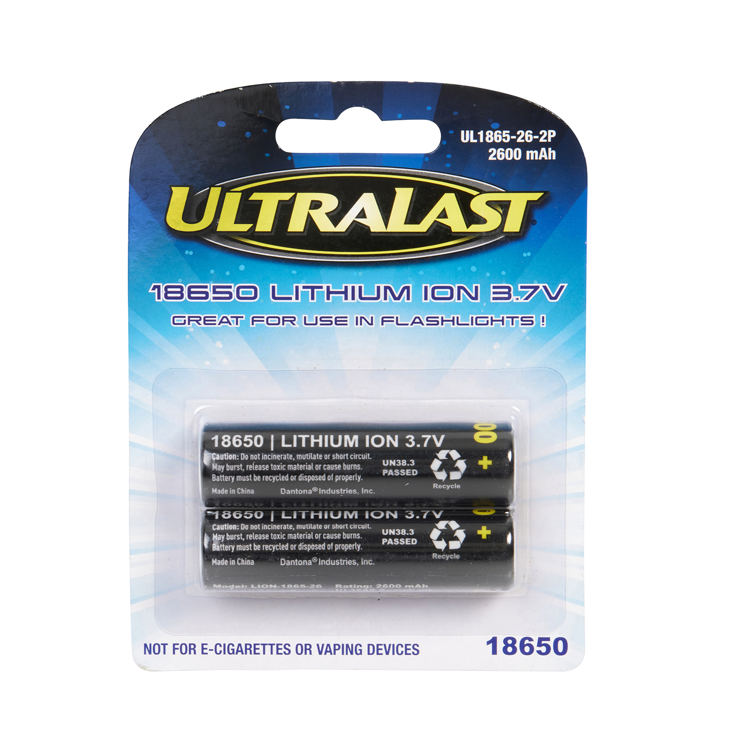 UltraLast Lithium Ion 18650 3.7 V 2600 mAh Rechargeable Battery 2 pk ...