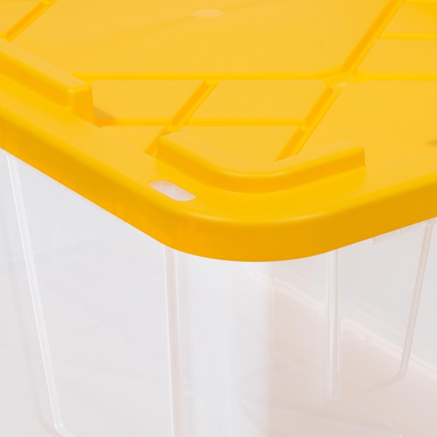 Greenmade 27 gal Clear/Yellow Snap Lock Storage Box 14.7 in. H X 20.4 ...