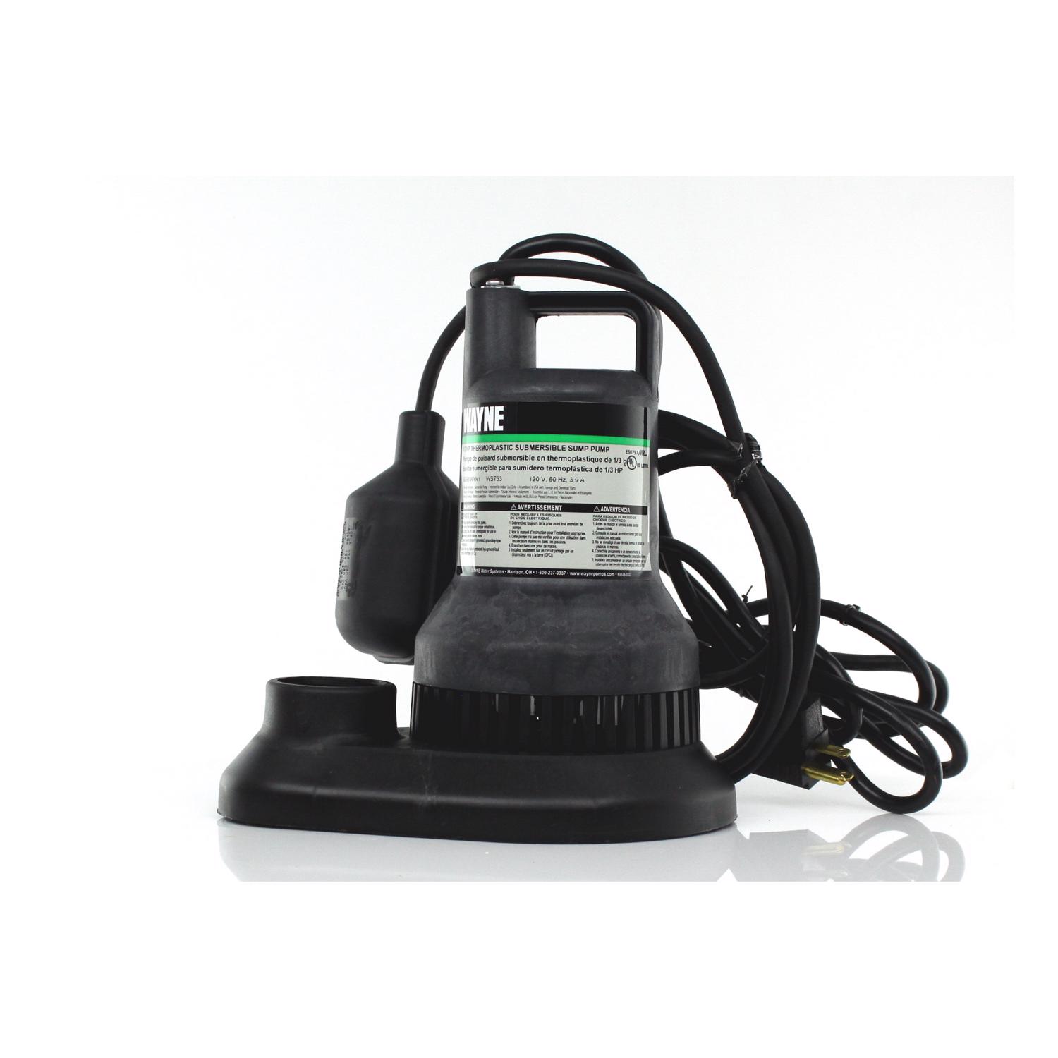 Wayne 1/3 HP 3,000 gph Thermoplastic Tethered Float Switch AC Sump Pump ...