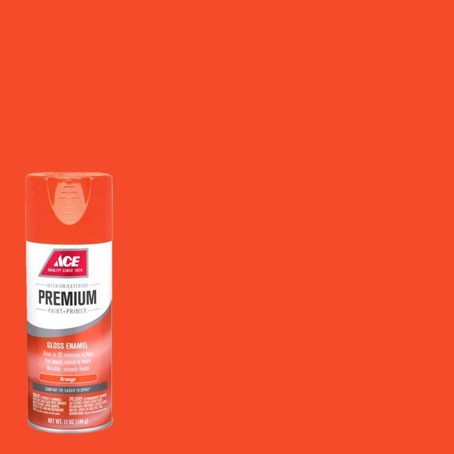 Ace Premium Gloss Orange Paint + Primer Enamel Spray 12 oz | Stine Home ...