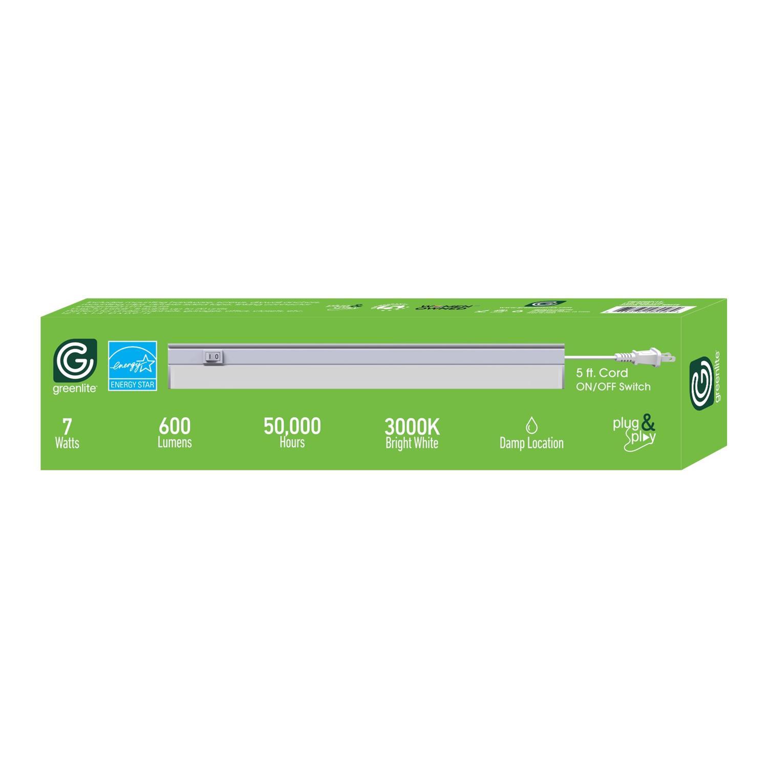 Greenlite 12 in. L White Plug-In LED Under Cabinet Light Strip 600 lm ...