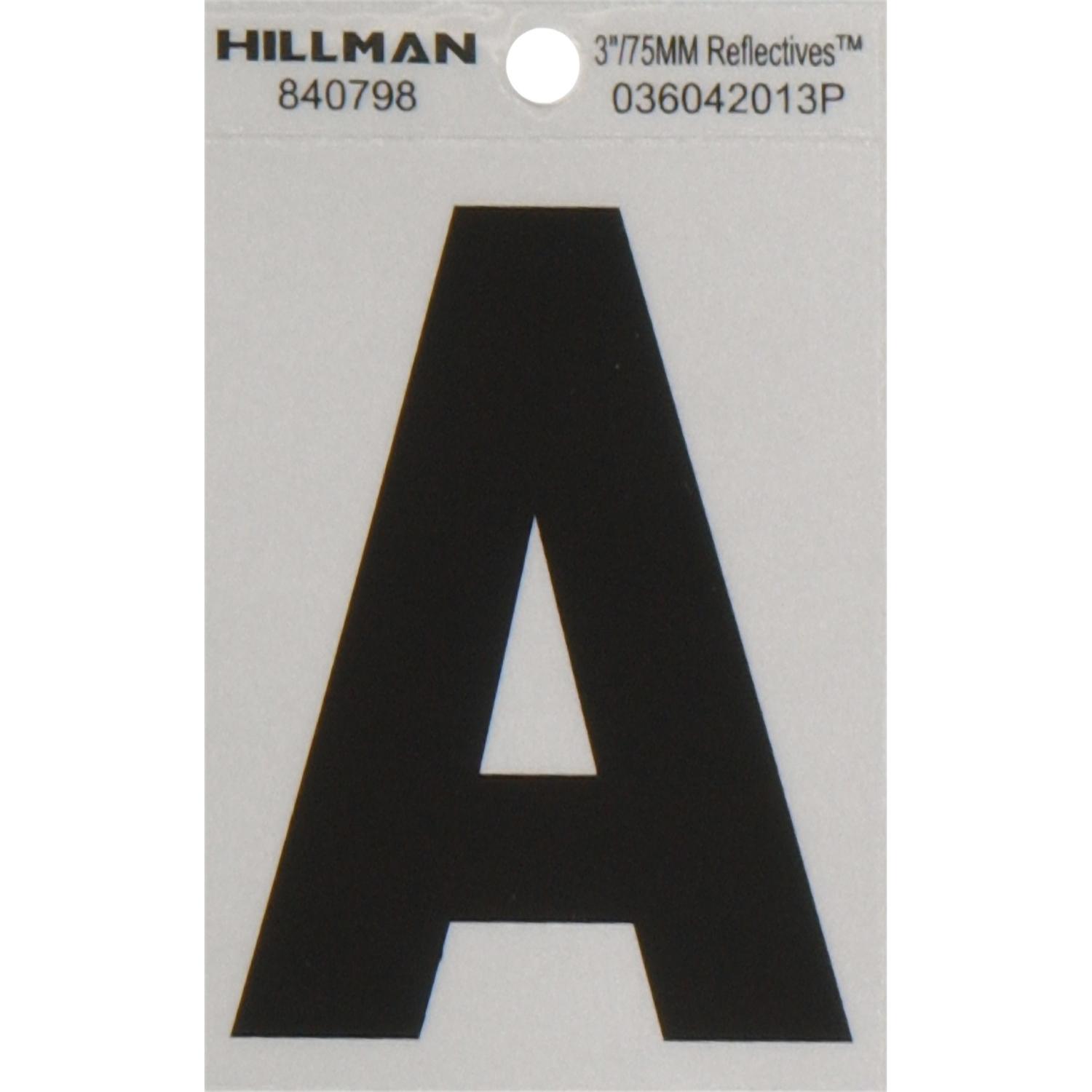 HILLMAN 3 in. Reflective Black Vinyl Self-Adhesive Letter A 1 pc ...
