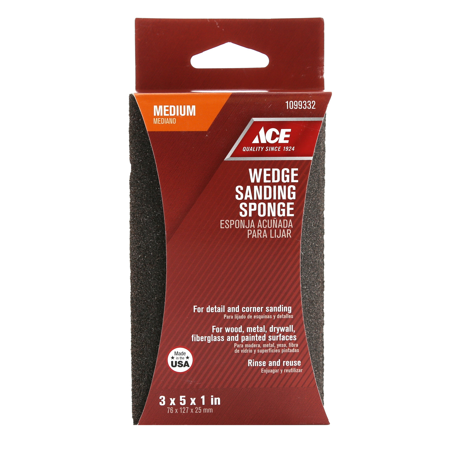 Ace 5 in. L X 3 in. W X 1 in. 80 Grit Medium Wedge Sanding Sponge ...