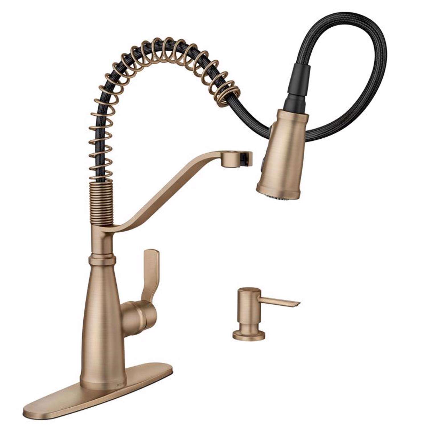 Moen Nolia One Handle Bronzed Gold Pull-Down Kitchen Faucet | Stine ...