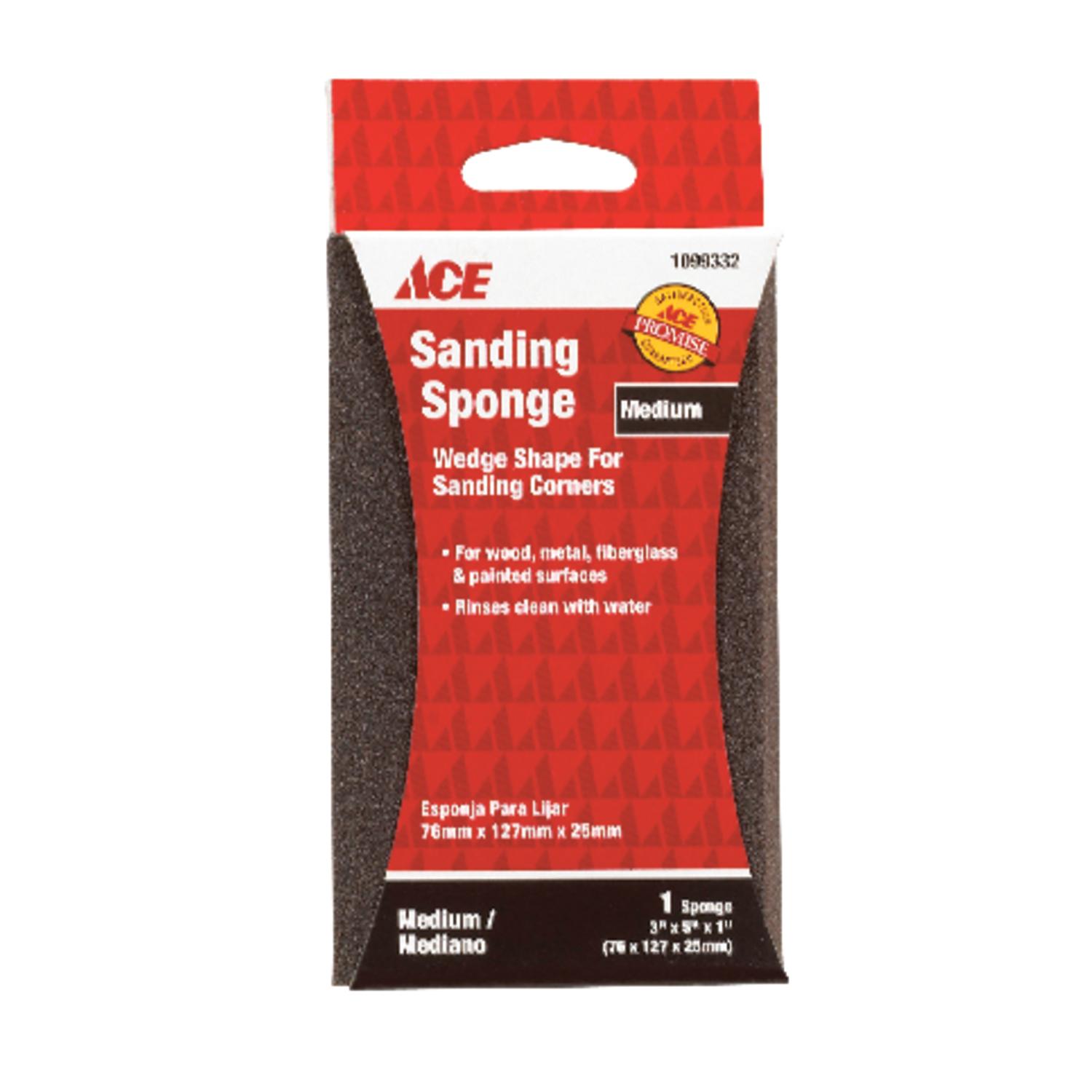 Ace 5 in. L X 3 in. W X 1 in. 80 Grit Medium Wedge Sanding Sponge ...